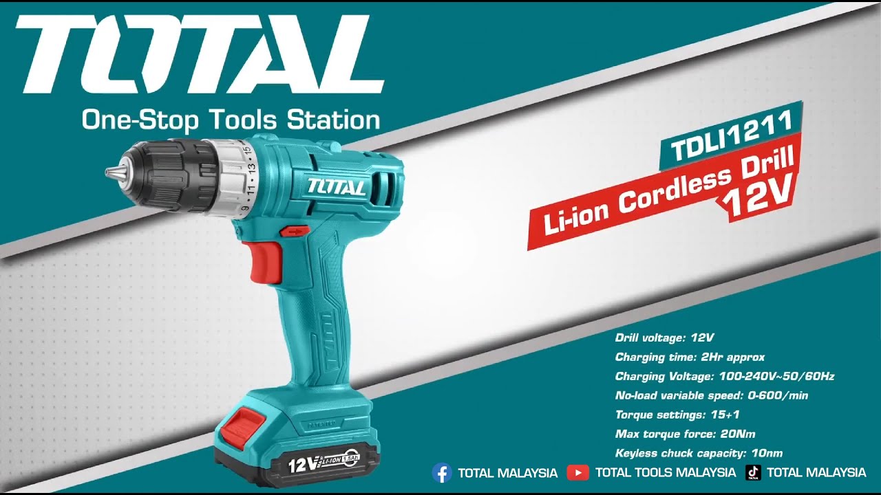 TOTAL 12V Li ion Cordless Drill TDLI1211 - YouTube