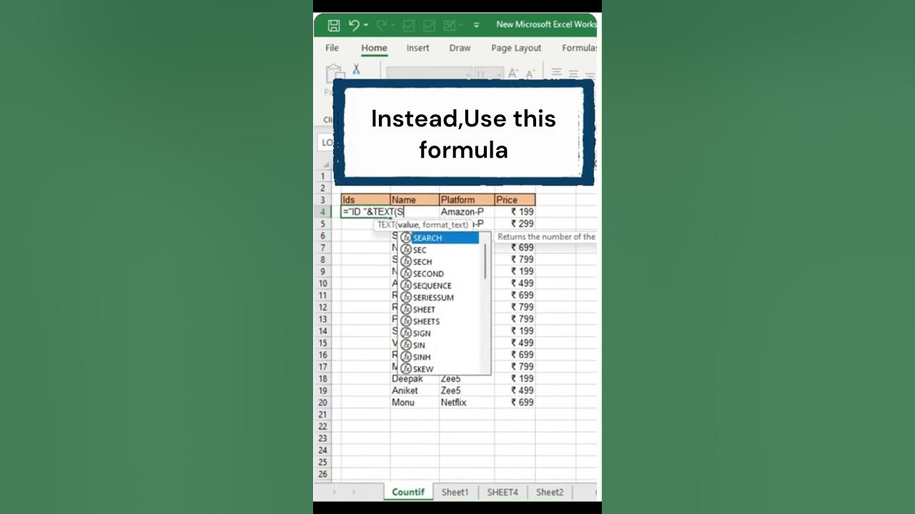 Easy Excel Formula Excel Exceltips Shorts Exceltipsandtricks Trending Youtube