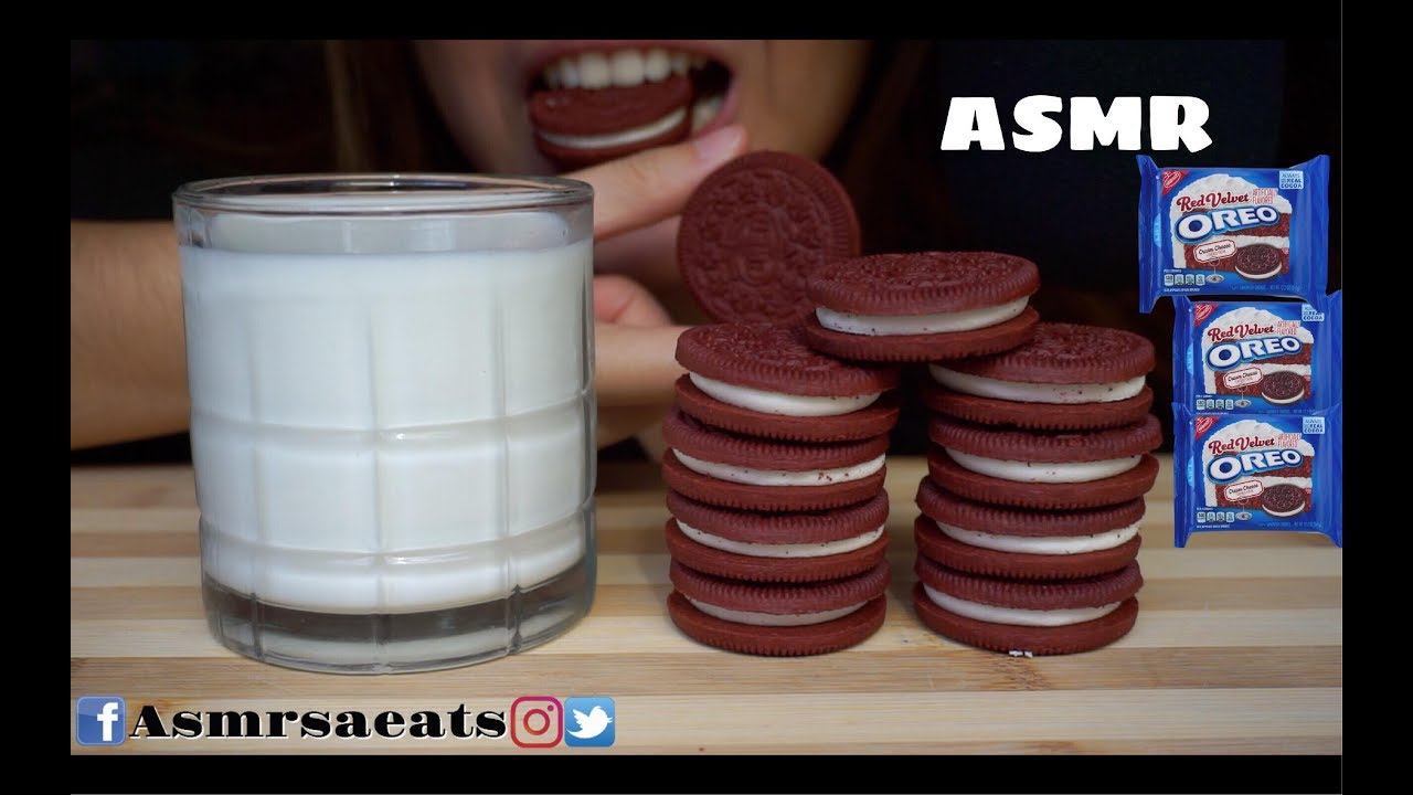 Asmr Red Velvet Oreo w/ Milk | Extreme Eating Sounds (No talking) Asmr ...