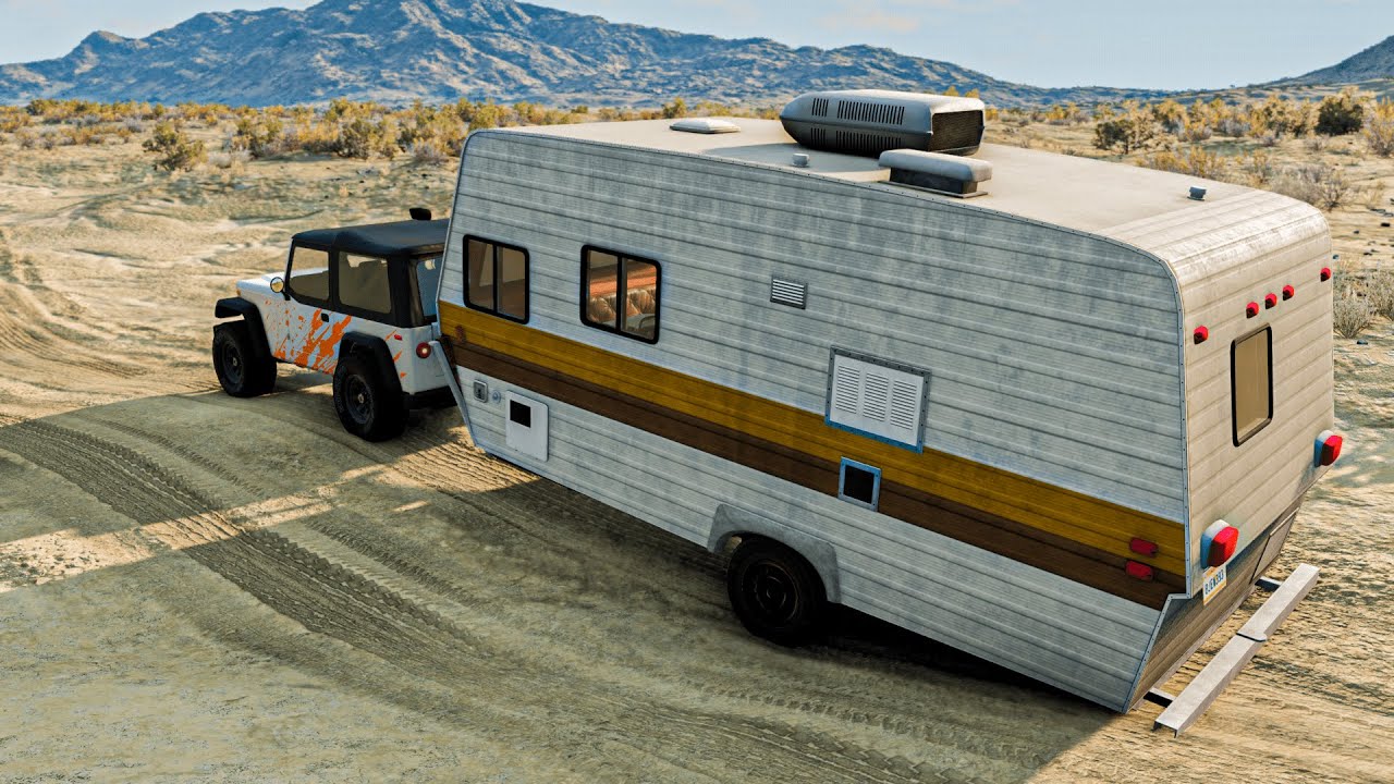 OFFROADING IN A JEEP WITH A CARAVAN - BEAMNG - YouTube