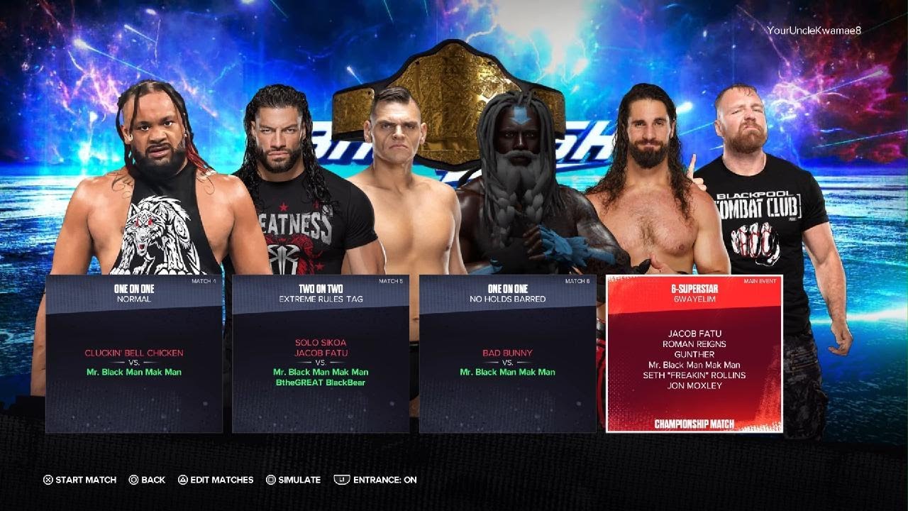 Jacob Fatu v Reigns v Gunther v Mak v Rollins v Moxley | Elim Triple ...