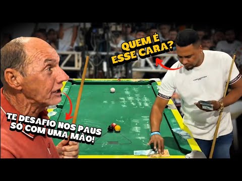 O NEGO WALLISON FOI DESAFIADO NOS PAUS PELO GARGAMEL COM APENAS UMA DAS MÃOS.🔥😱 #sinuca