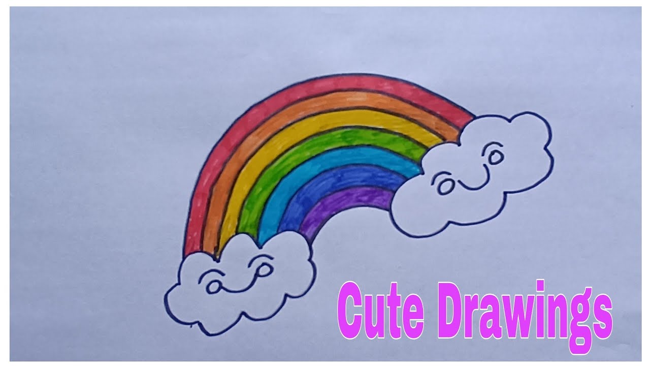 How to draw a rainbow step by step | How to draw rainbow and clouds ...