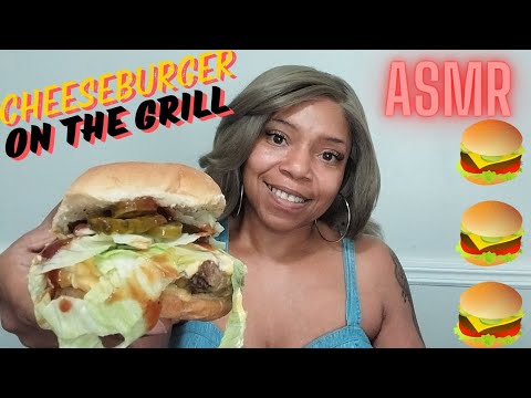 ASMR Grilled Cheeseburger with Jalapeños, Pickles, Lettuce, and BBQ ...