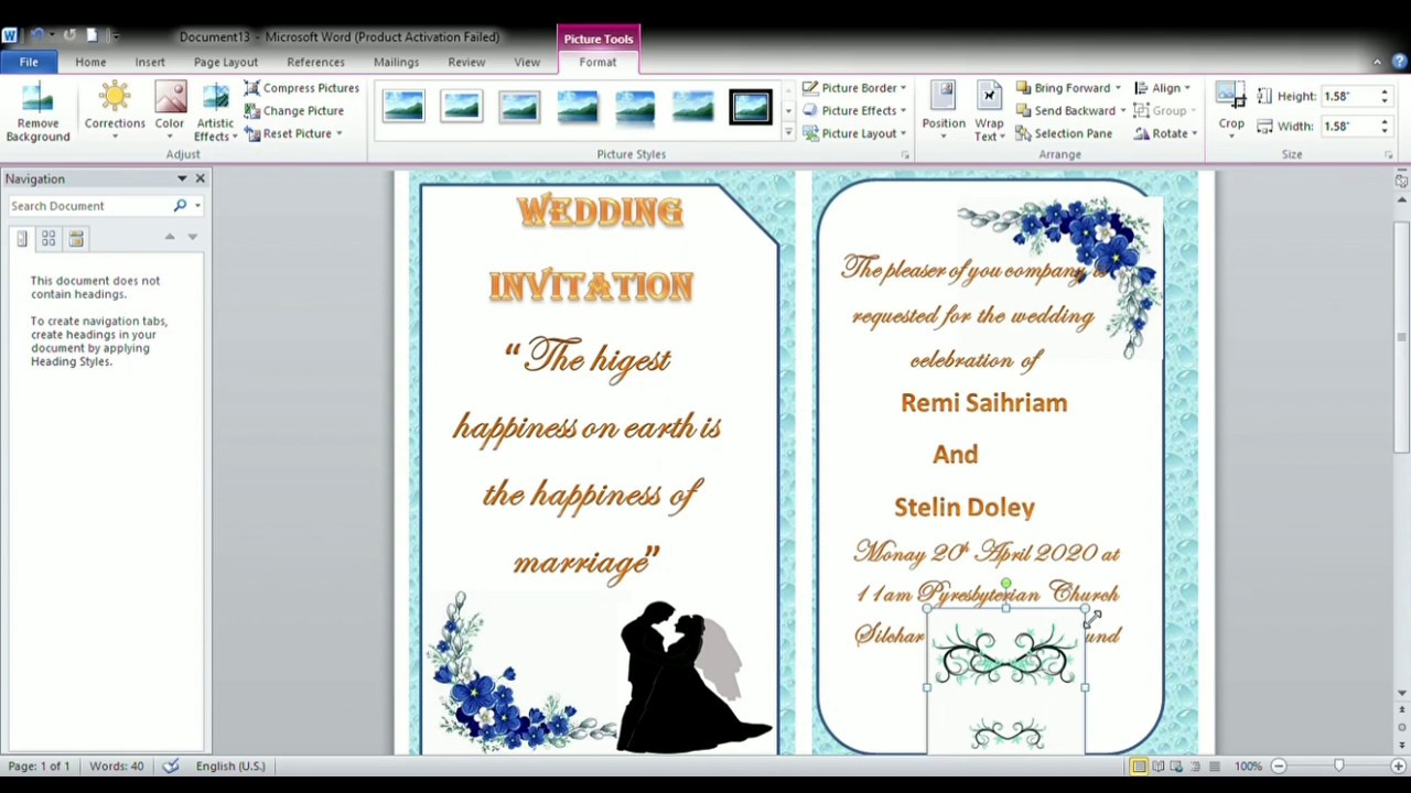 Simple wedding invitation card design [Ms word] - YouTube