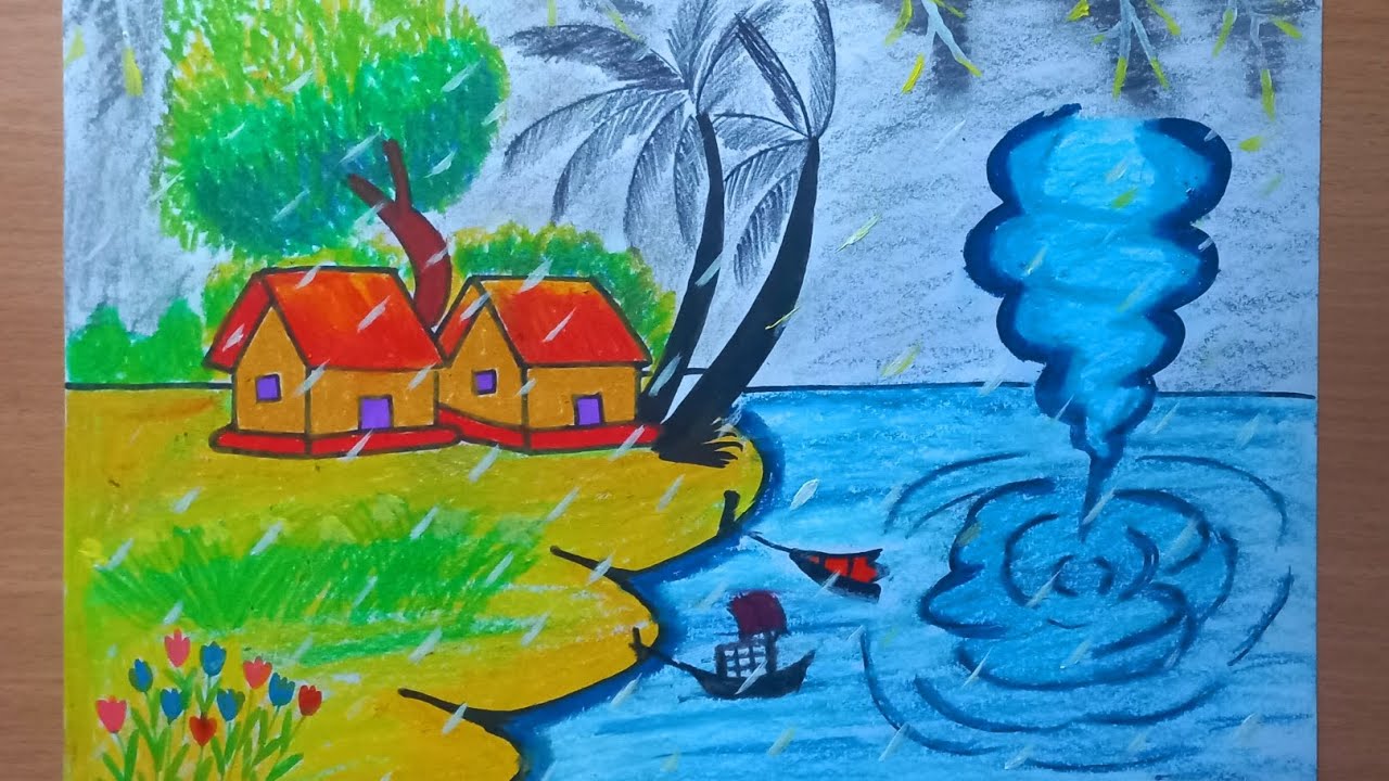 ঘূর্ণিঝড় রেমাল এর তান্দব || Cyclone Remal Drawing step by step || Easy ...