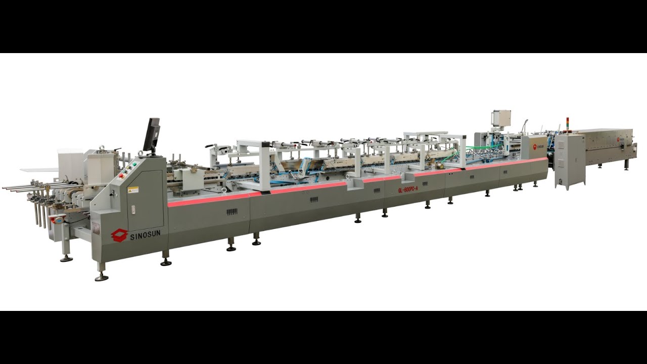 Crash lock bottom box packing box auto folding gluing machine - YouTube