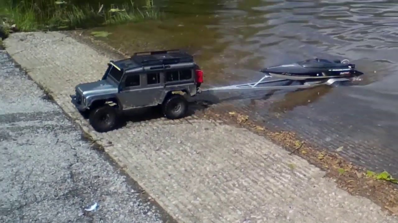 The TRX-4 Defender and FT011 Speed Boat with custom RC boat trailer on ...