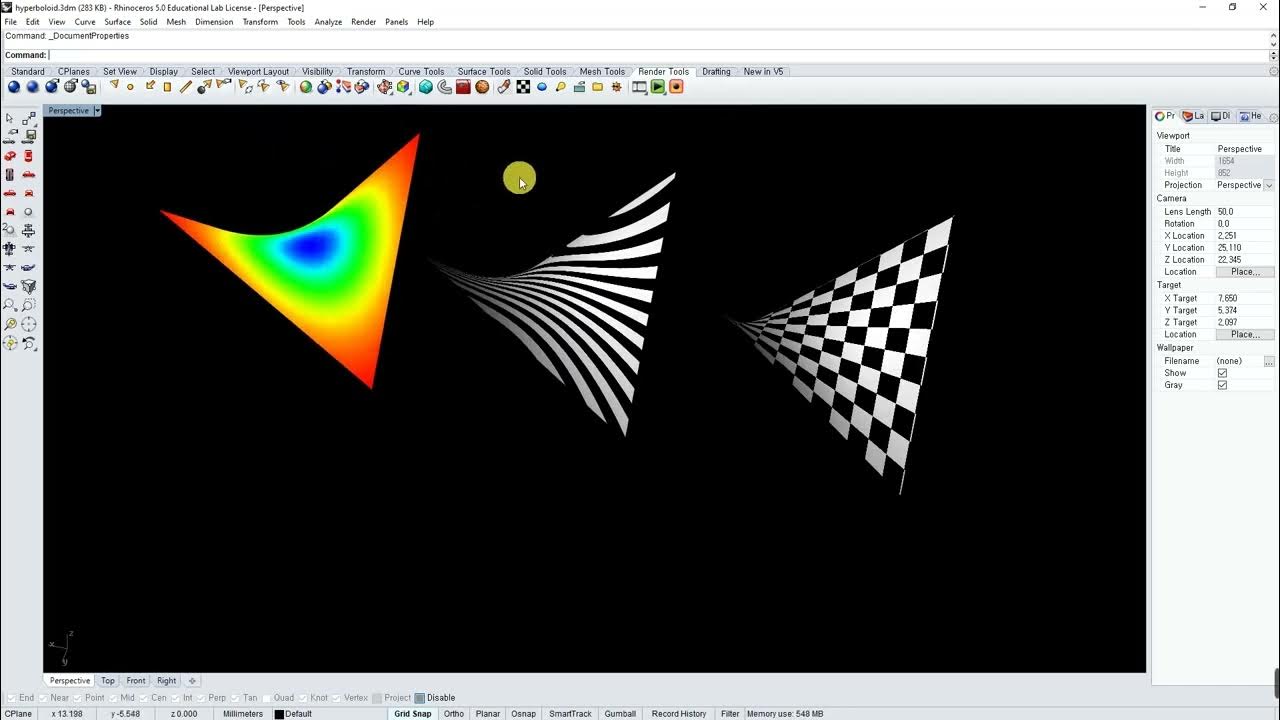 Hyperbolic paraboloid in Rhinoceros 3D (checkers, zebra stripes ...