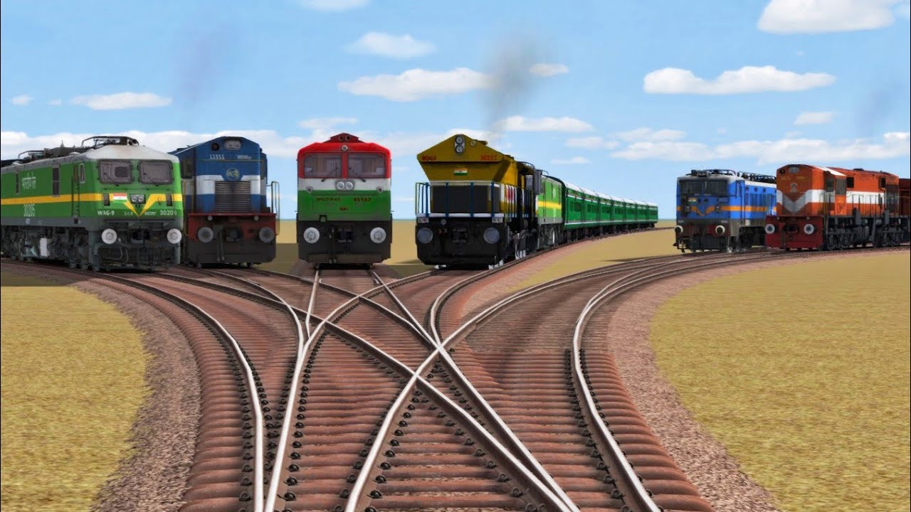SIX TRAINS CROSSING NEW DIFFERENT STYLE RAILROAD BUMPY TRACKS | Train ...