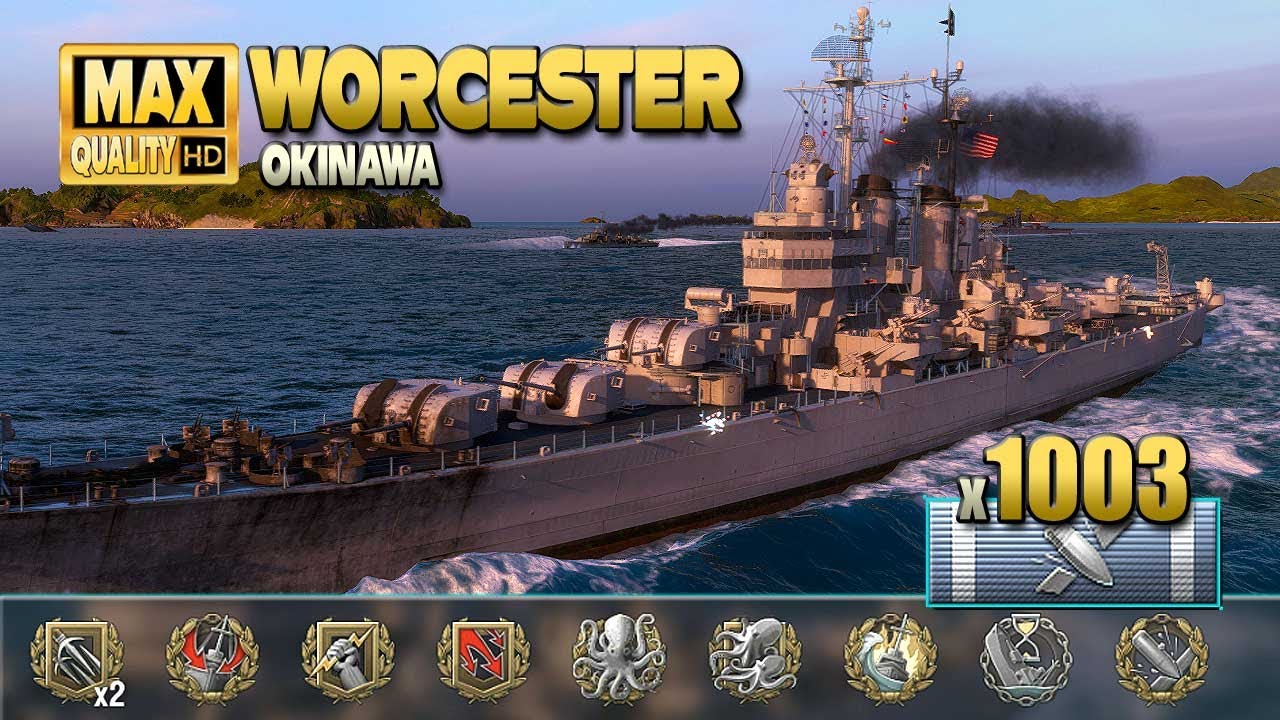 Cruiser Worcester: Huge +1000 hits on map Okinawa - World of Warships ...