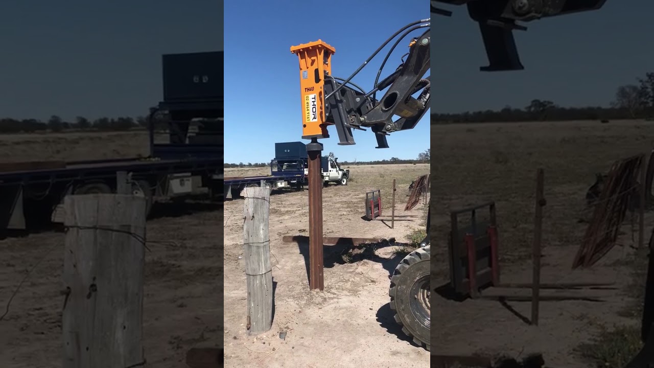 Fencing? Skid Steer Driving Railway Iron with THOR TH40 Hydraulic Post ...