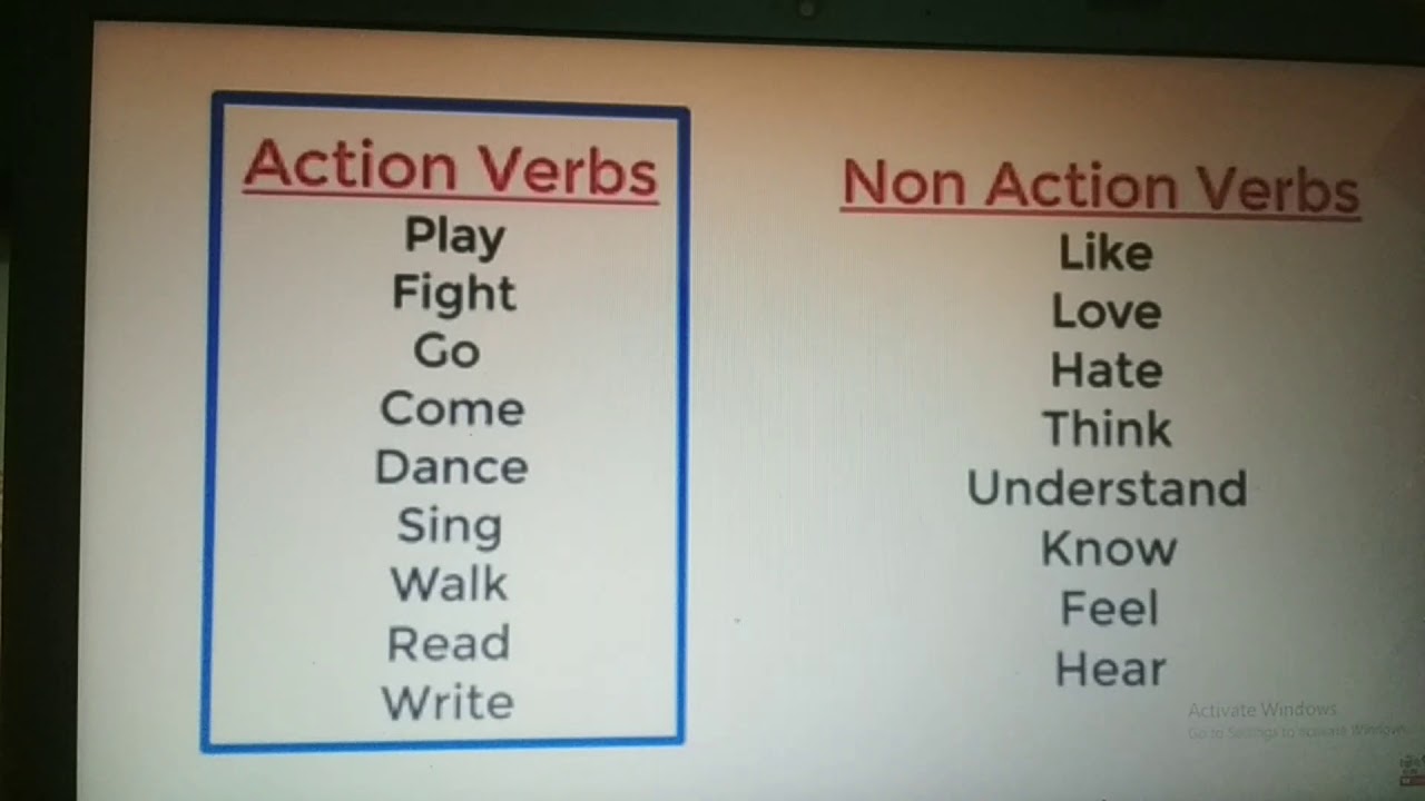 Action and non action verb - YouTube