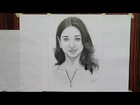 Drawing of tamanna bhatia on artline shading pencils - YouTube