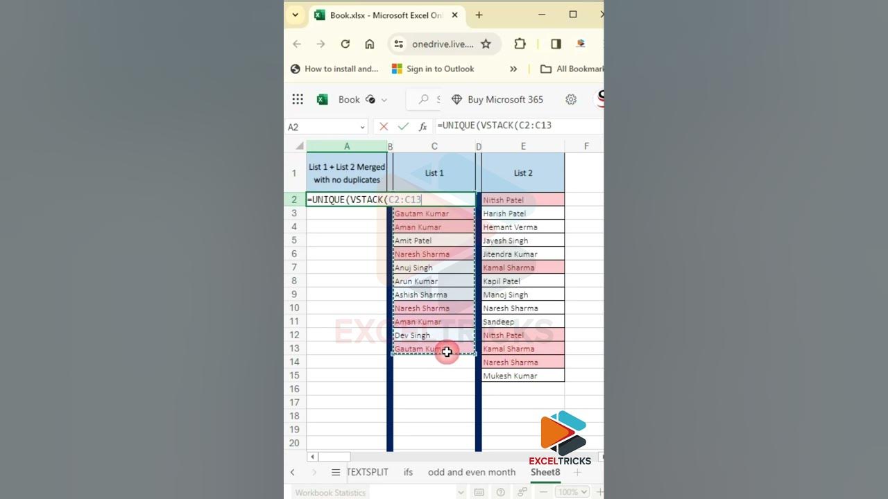 Dynamic Merge Lists Into One With Formula In Excel Excel Viral Exceltricks Microsoft365