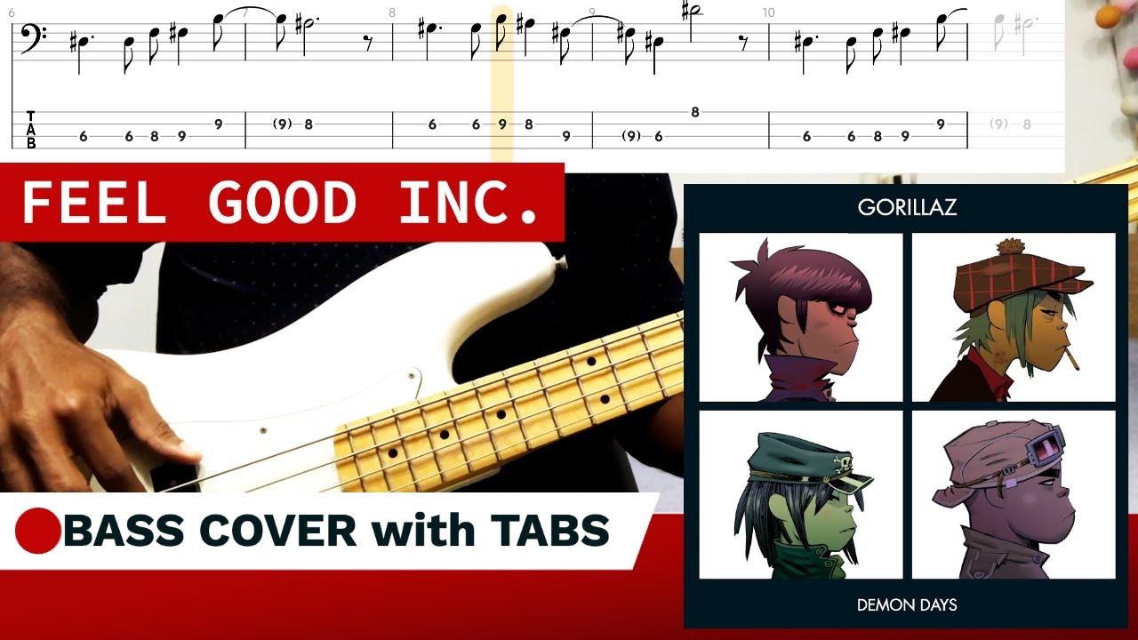 Feel Good Inc. - Gorillaz (BASS COVER + TABS) - YouTube