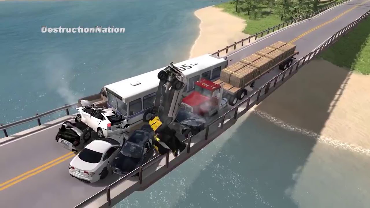 DestructionNation! Collapsing Bridge Pileup Crashes #11 - BeamNG Drive ...