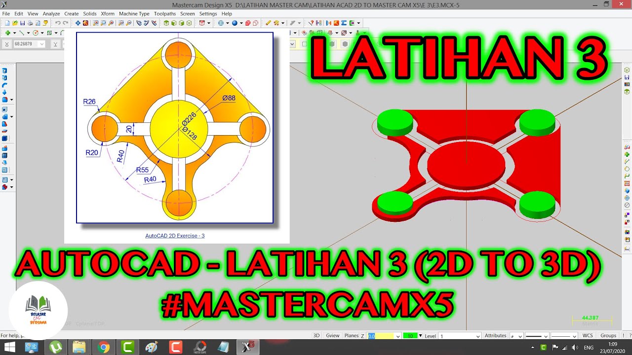 AUTOCAD - LATIHAN 3 (2D TO 3D)#MASTERCAMX5#Belajarcncbersama#Tutorial ...