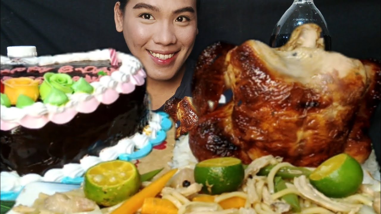 ROASTED CHICKEN, PANCIT CANTON GUISADO, CAKE| SPONSORED MUKBANG - YouTube