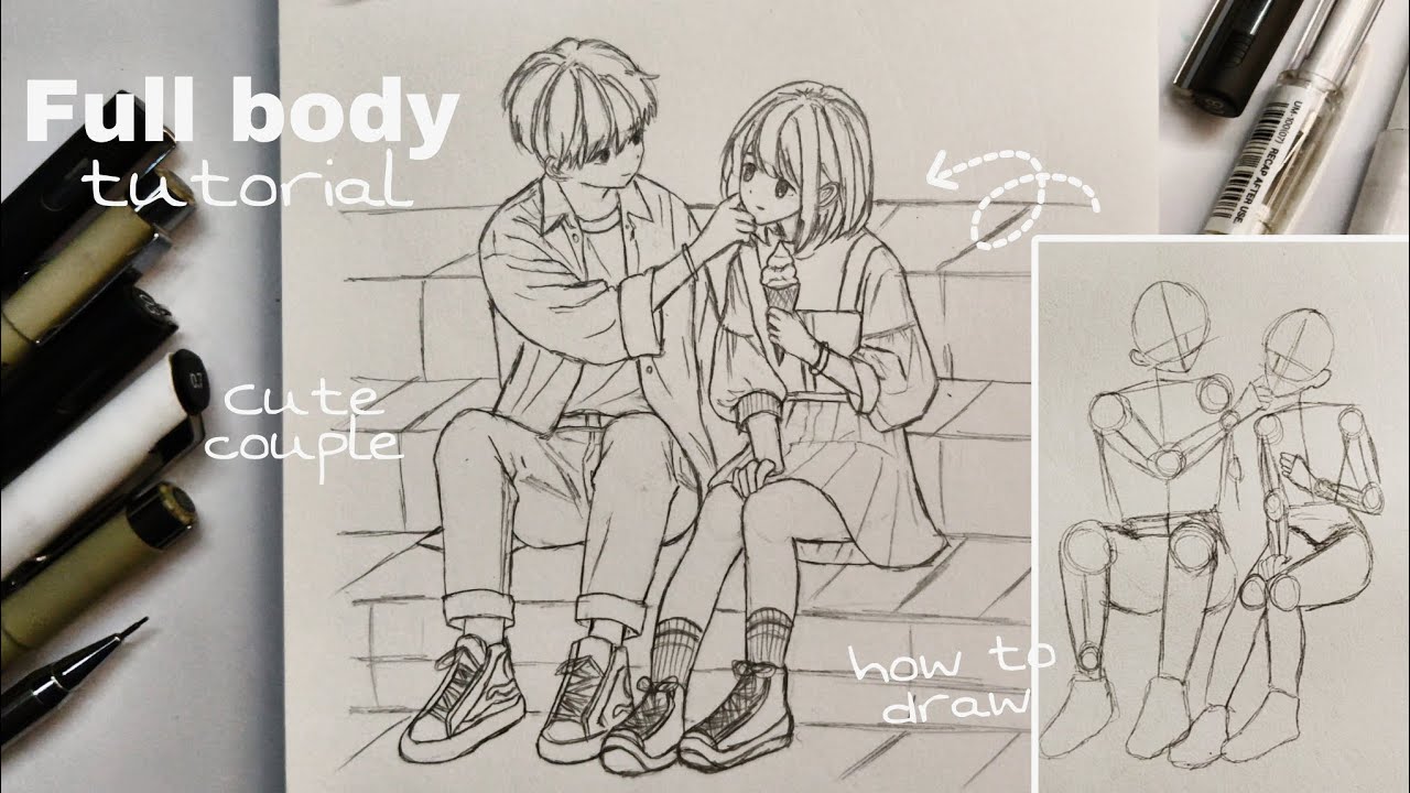 Cute couple drawing | Full body tutorial || how to draw random anime ...
