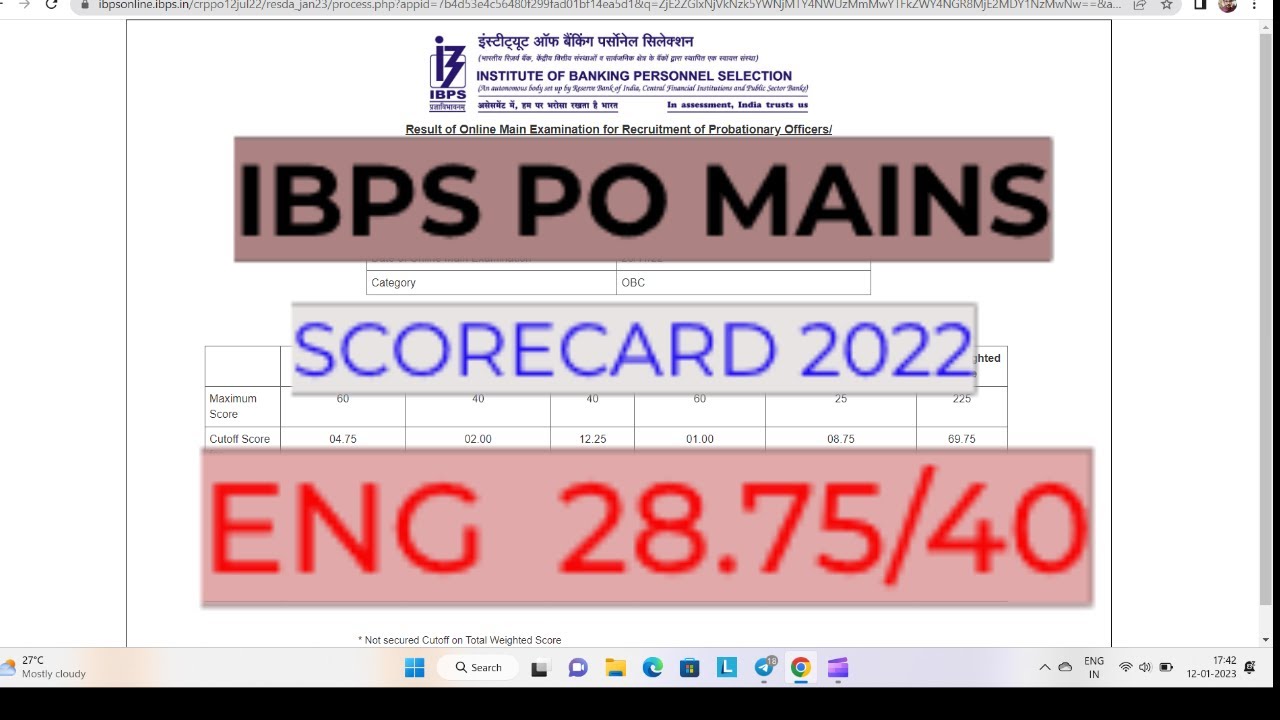 IBPS PO MAINS SCORECARD 2022 #ibps #banking #ibpspo #sbi #english - YouTube