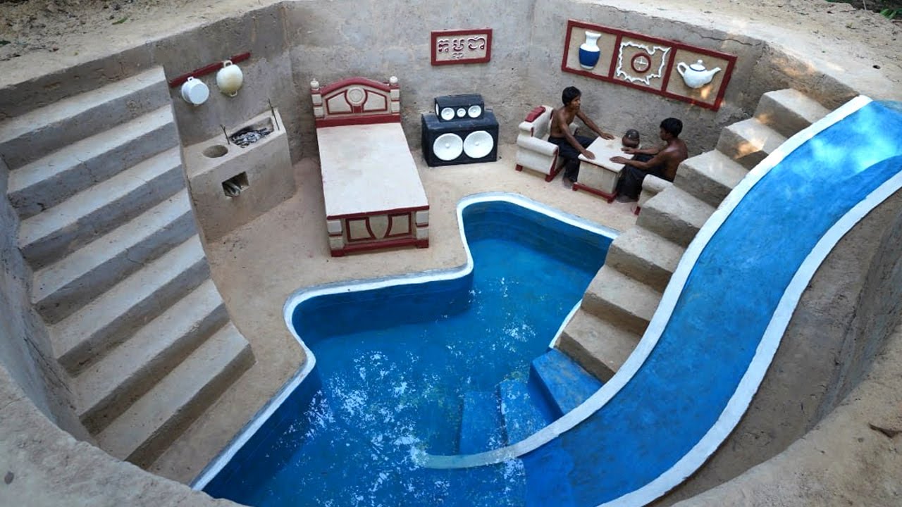 Building a Private Swimming Pool in a Luxury Underground House - YouTube