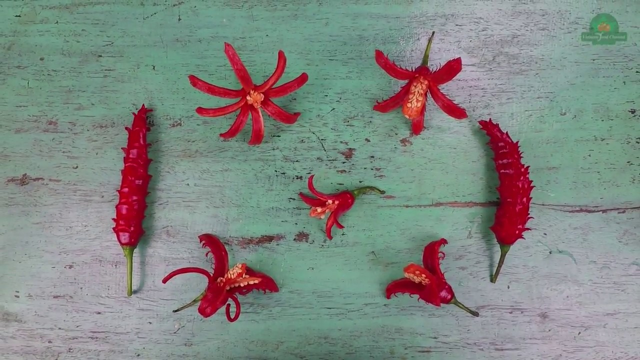 How to Carve Flower from Red Chili Pepper (02) - YouTube