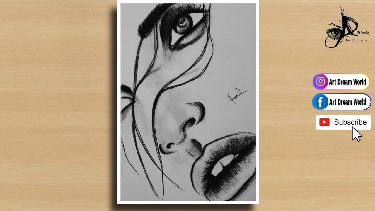 How to draw a girl with pain || draw lip and eyes pencil drawing ...