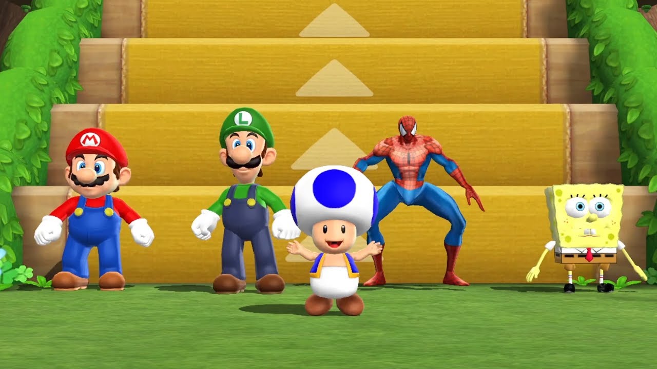 Mario Party 9 Step it Up - Mario Vs Spider Man Vs Luigi Vs Spongebob ...