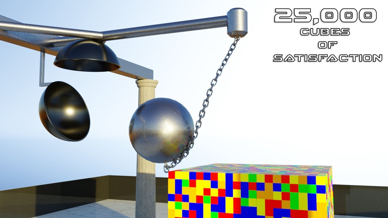 1500 KG steel ball VS 25,000 Cubes - Blender Rigid body simulation ...