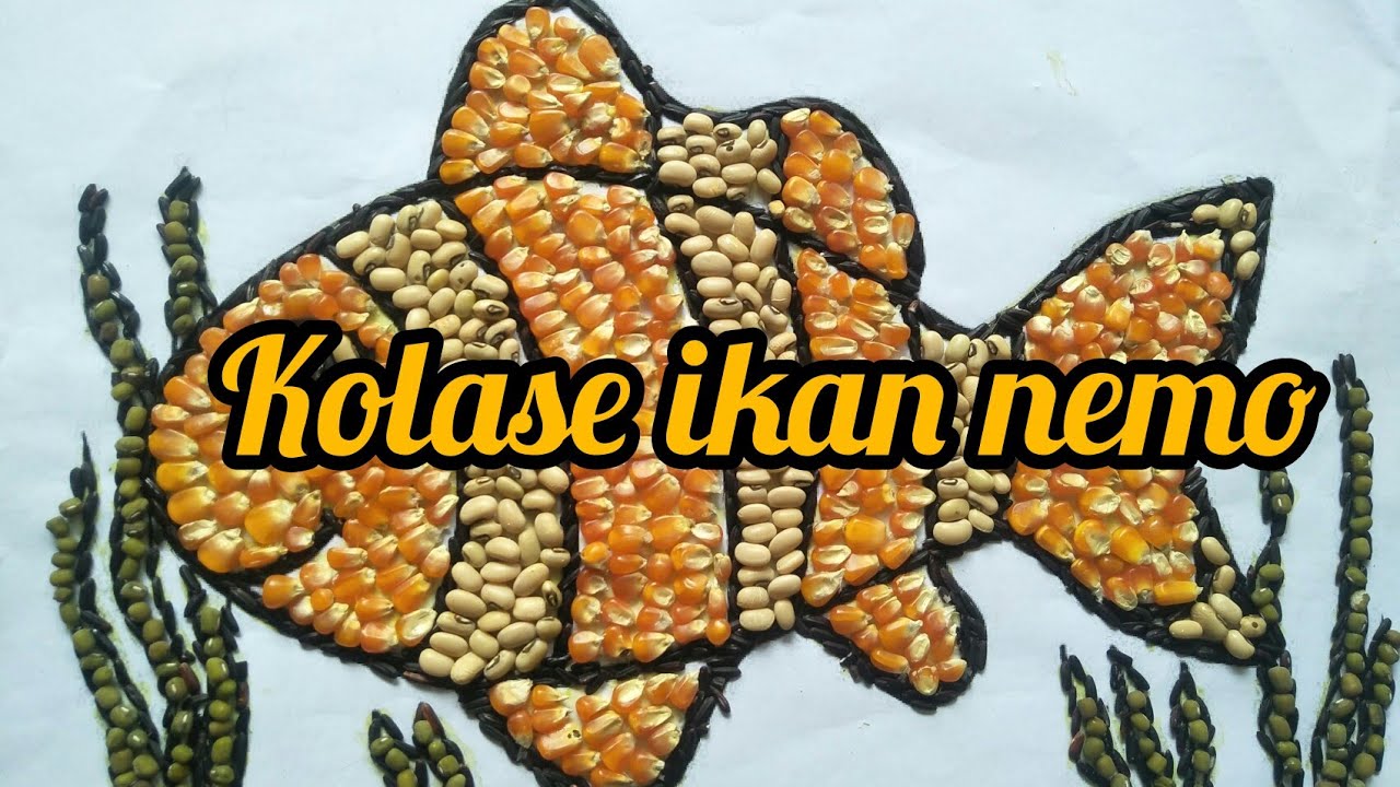 CARA MEMBUAT KOLASE IKAN DENGAN BIJI BIJIAN - YouTube