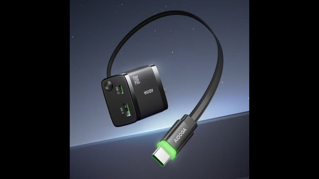 AIDOGA艾迪伽LQ CH4141雙孔GaN氮化鎵充電器30W快充自帶Type-C伸縮線 智連系列 - YouTube