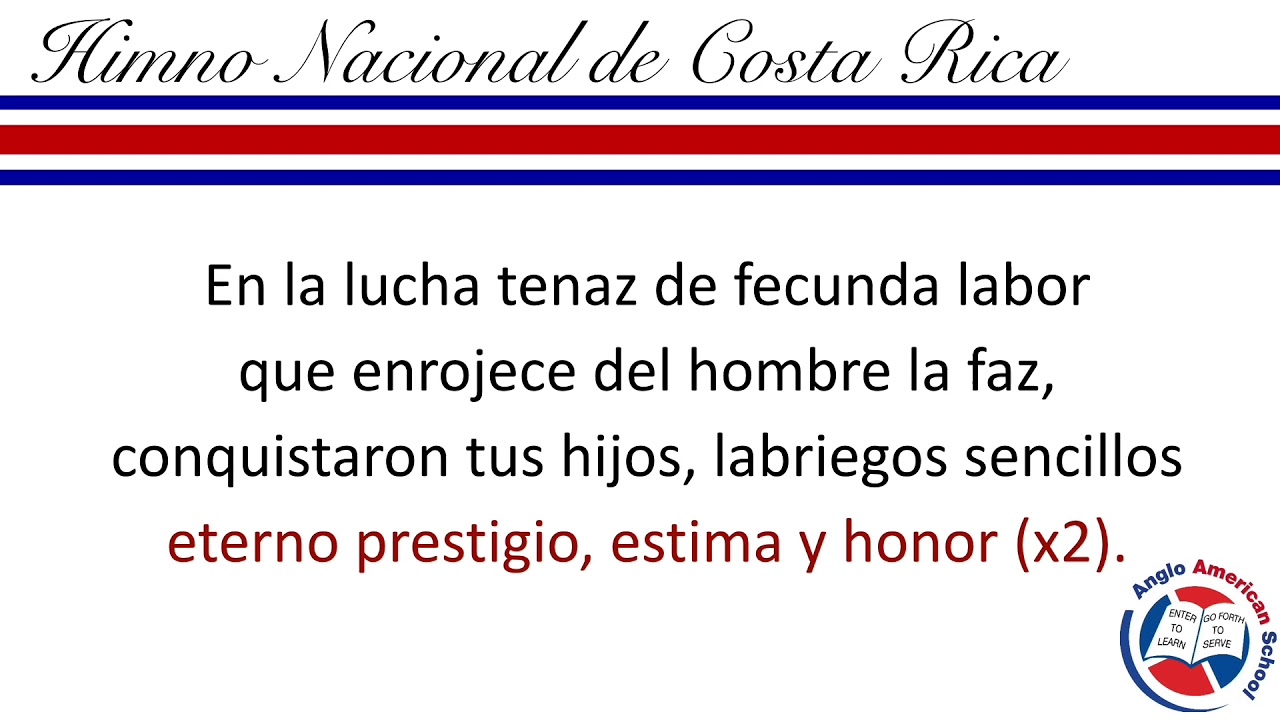 Himno Nacional de Costa Rica Letra - YouTube