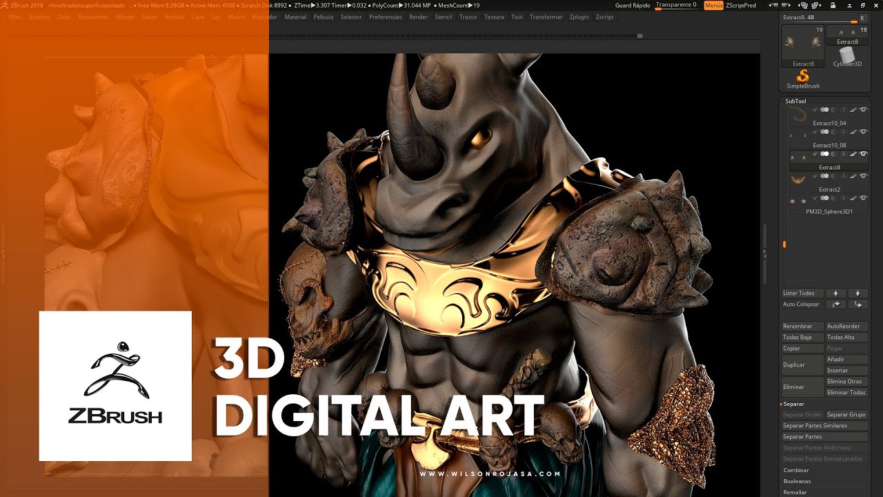 Rhino - Zbrush Sculpt | 3D Digital Art | Wilson Rojas - YouTube