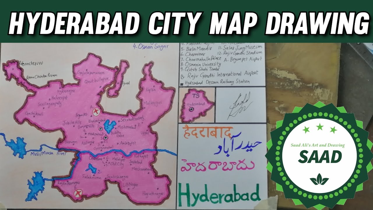How to draw Hyderabad city map SAAD - YouTube