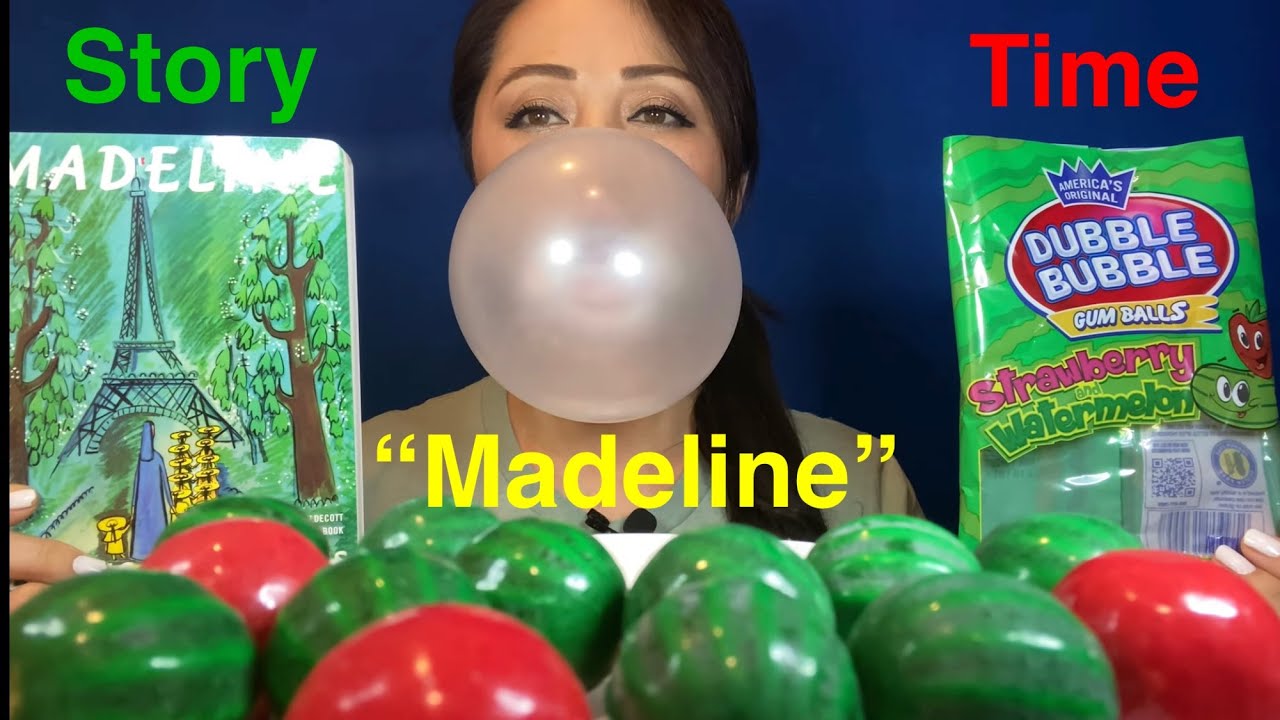 ASMR STORY TIME! DUBBLE BUBBLE WATERMELON & STRAWBERRY BUBBLE GUM #먹방 #껌 #껌씹는소리 #MADELINE - YouTube