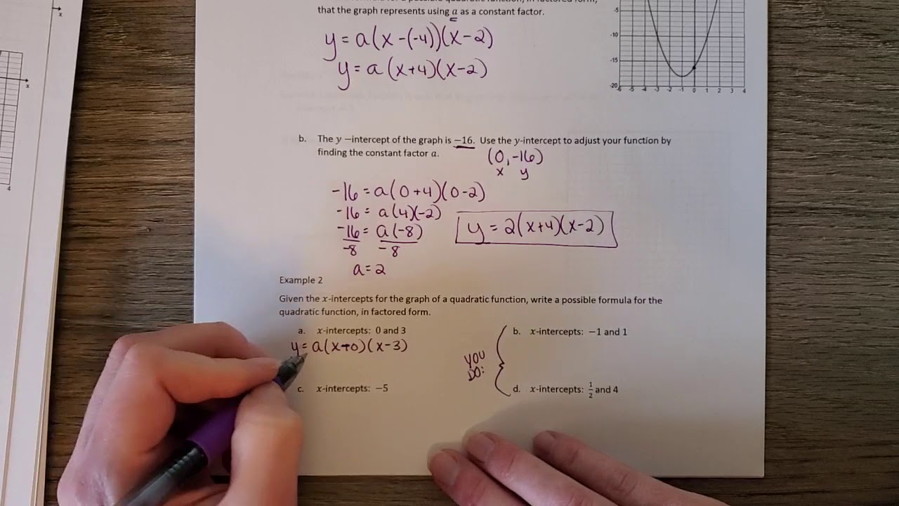 Algebra 1 Volume 2 9-3 Writing quadratic equations in factored form ...