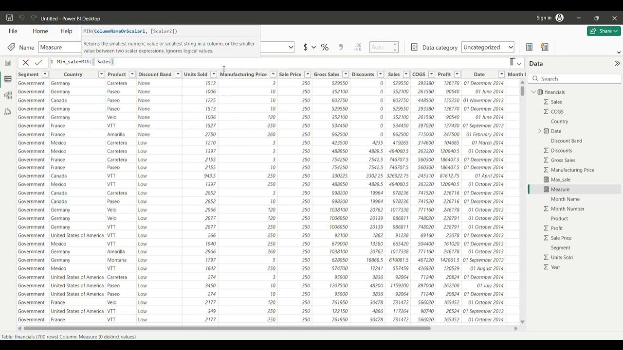 Power bi Dax Aggregate function min - YouTube