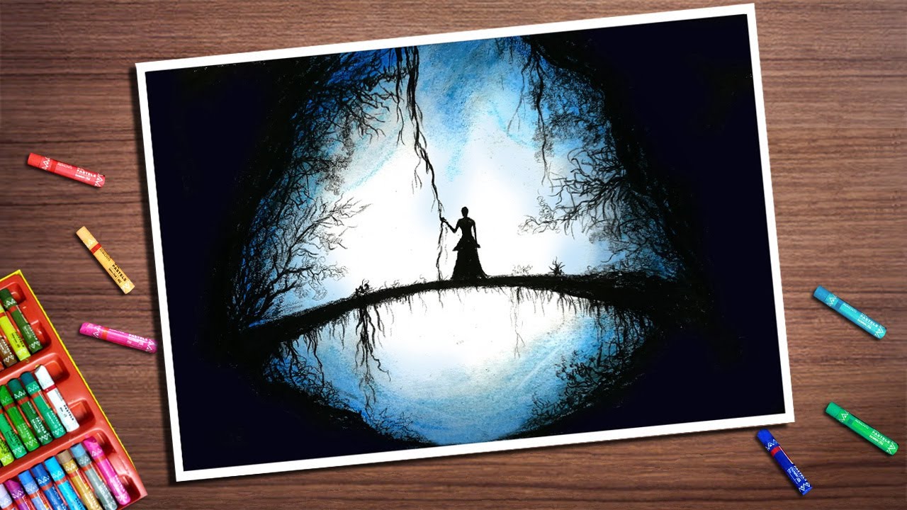 Beautiful Abstract Drawing with Oil Pastel ~ Alone Girl Abstract ...