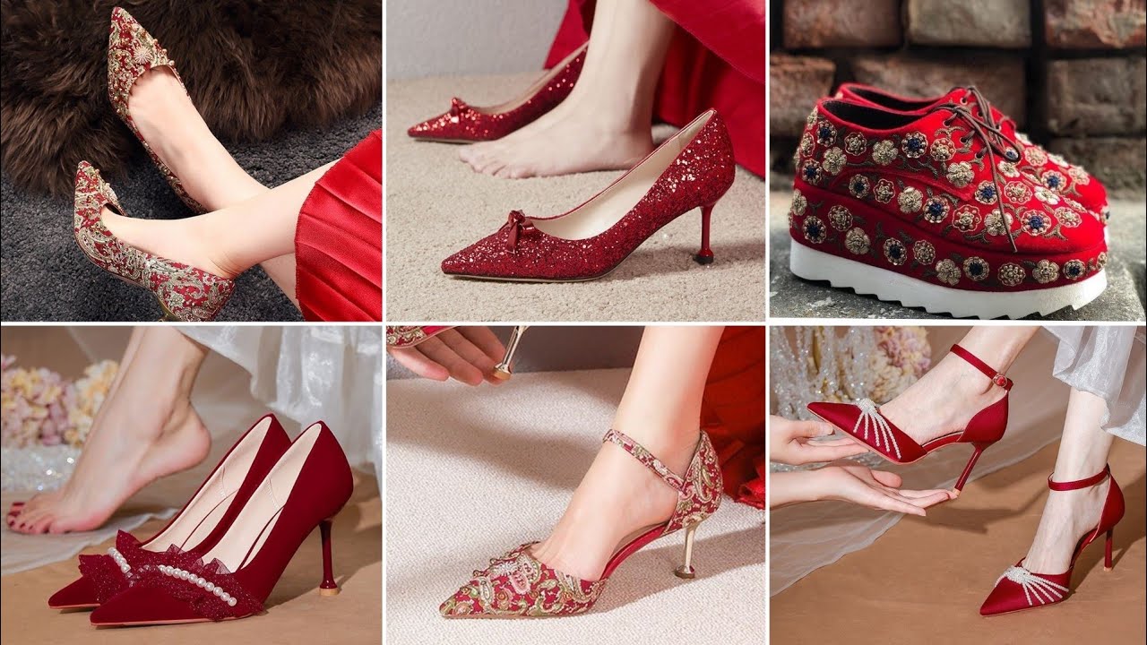 Bridal foot wear fancy red shoes design 👠 gorgeous foot wear collection ...