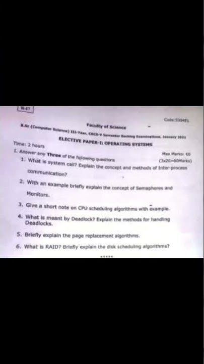 BSc Computer Science Sem-V Operating System Degree Third Year Computer Science Question Paper ...