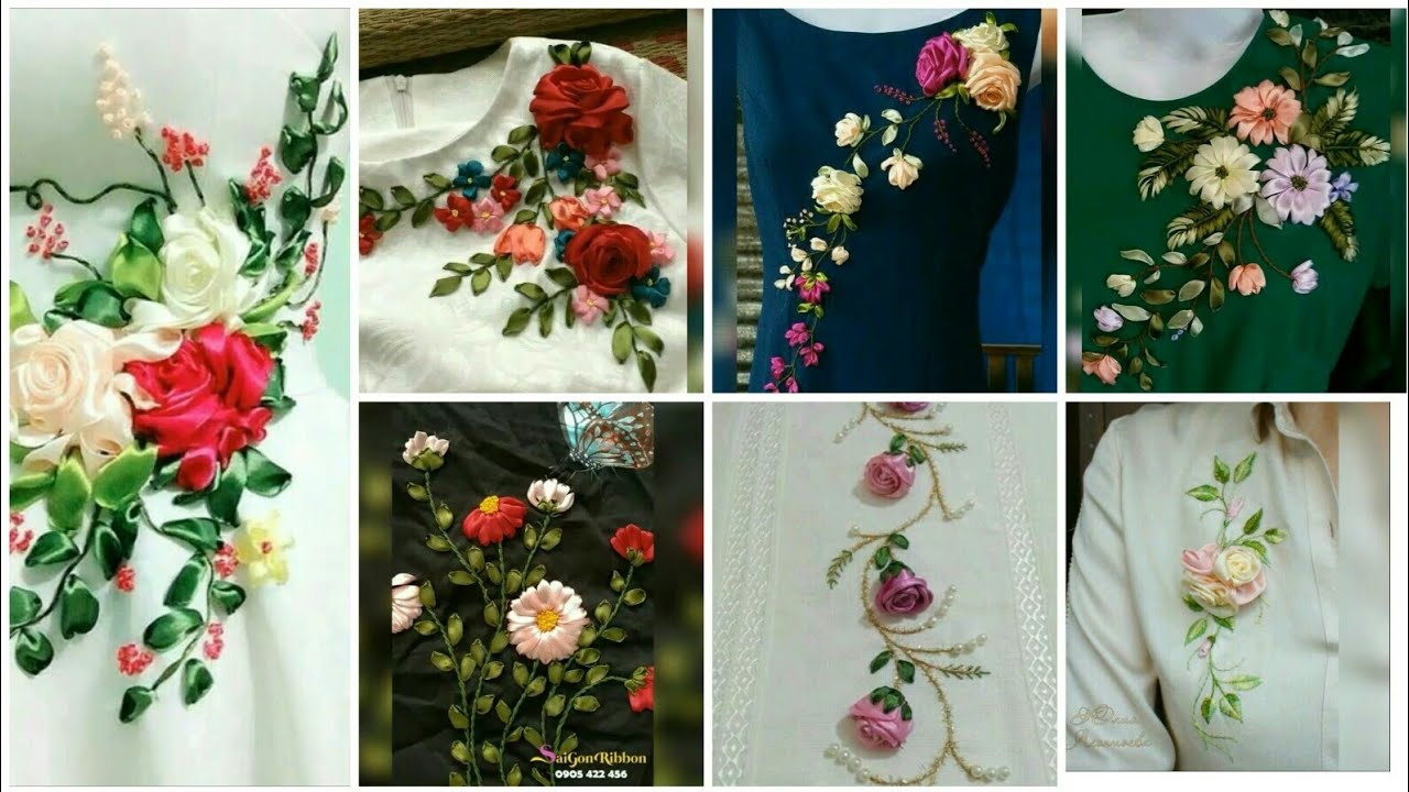 Ribbon work embroidery design ideas | handmade ribbon work embroidery ...