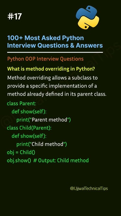 🎯 100+ most asked Python Interview Q&A | What is method overriding in Python? || #shorts # ...