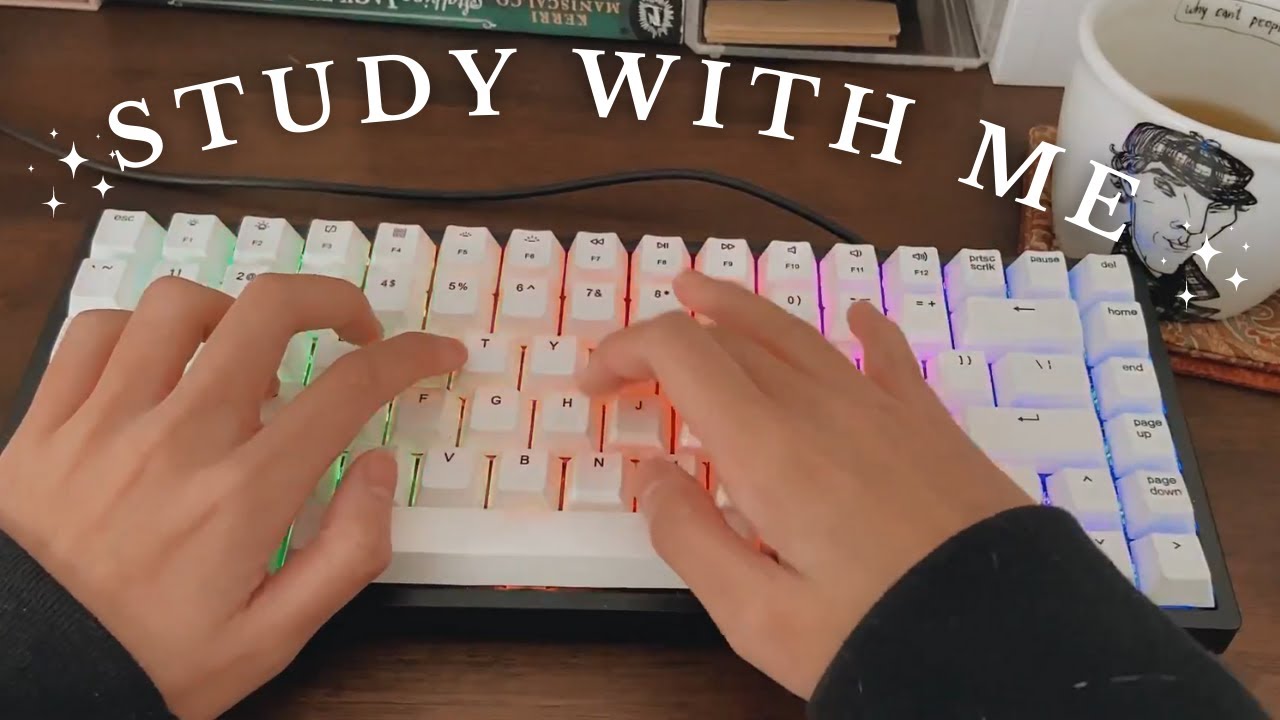 study with me: handwriting notes, keyboard typing, soft rain + thunder ...