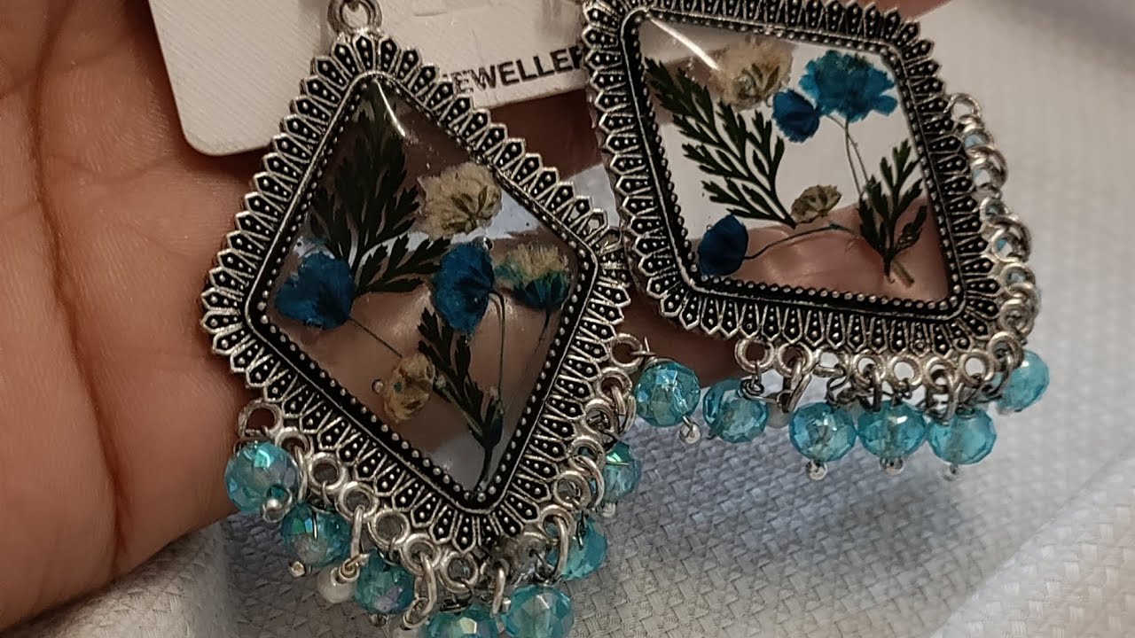 "Handcrafted Resin Chand Baliya Jhumka with Real Flowers | Unique ...