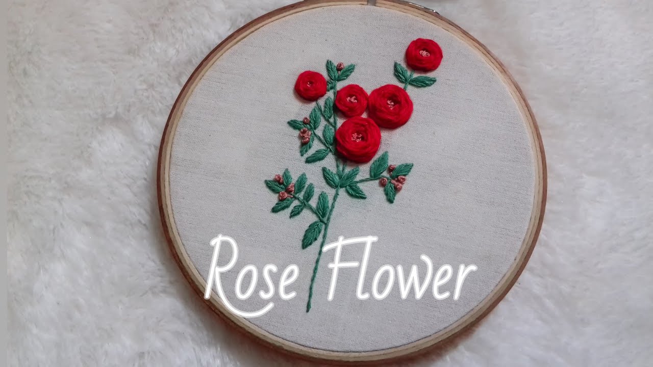 Sulam Hias Bunga Mawar Sederhana🌹| Rose Flower Hand Embroidery Stitch ...