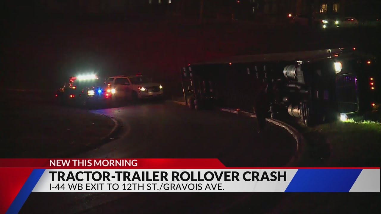 Overnight tractor-trailer rollover crash at I-55, I-44 split - YouTube