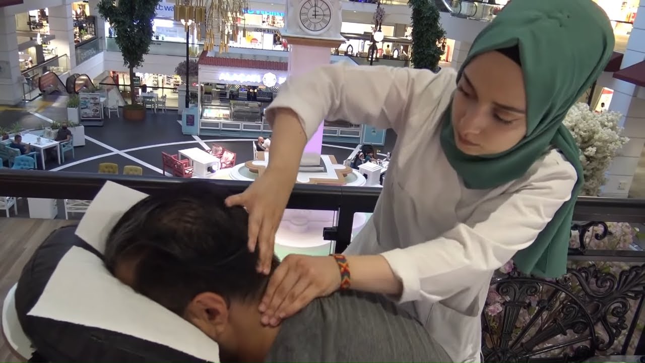 ASMR physiotherapy female chair massage + back, neck, shoulder, arm ...