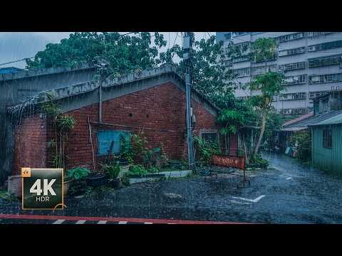 Walking Through a Taiwan Village in HEAVY RAIN | Peaceful Rural Life in 4K