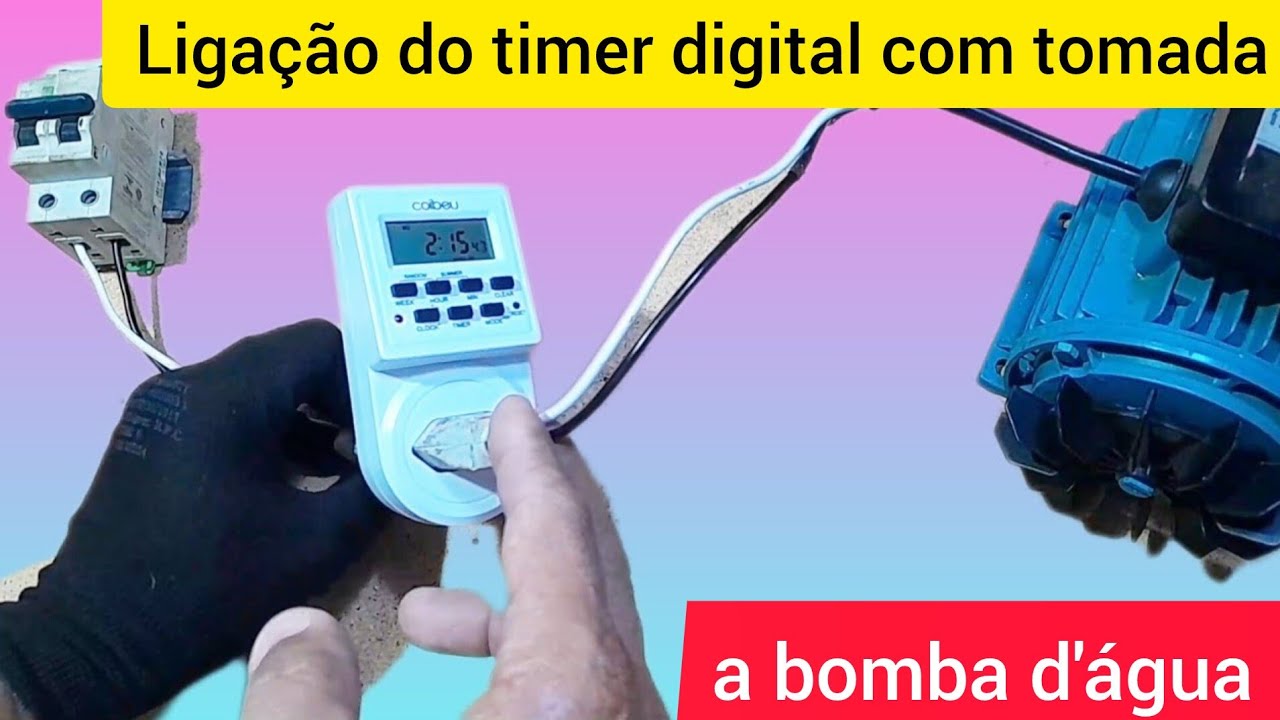 Como ligar timer digital com tomada a bomba d'água bifasica - YouTube